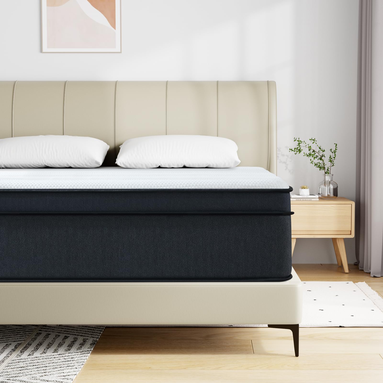 Generic King Mattress 12 inch Memory Foam and Spring Hybrid Mattress Fiberglass Free Gel Memory Foam Mattress in a Box,Blue