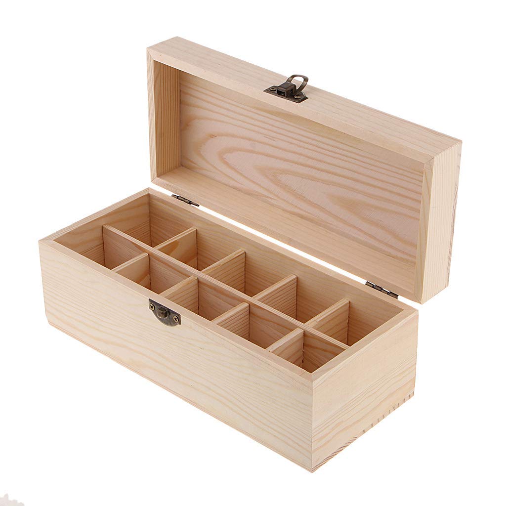 Wood Essential Oil Storage Box Case Wooden Organizer Holds Bottles 5ml, 10ml, 15ml and 30ml Wood Holder for Carrying Home Storage Aromatherapy Display - 10 Grids
