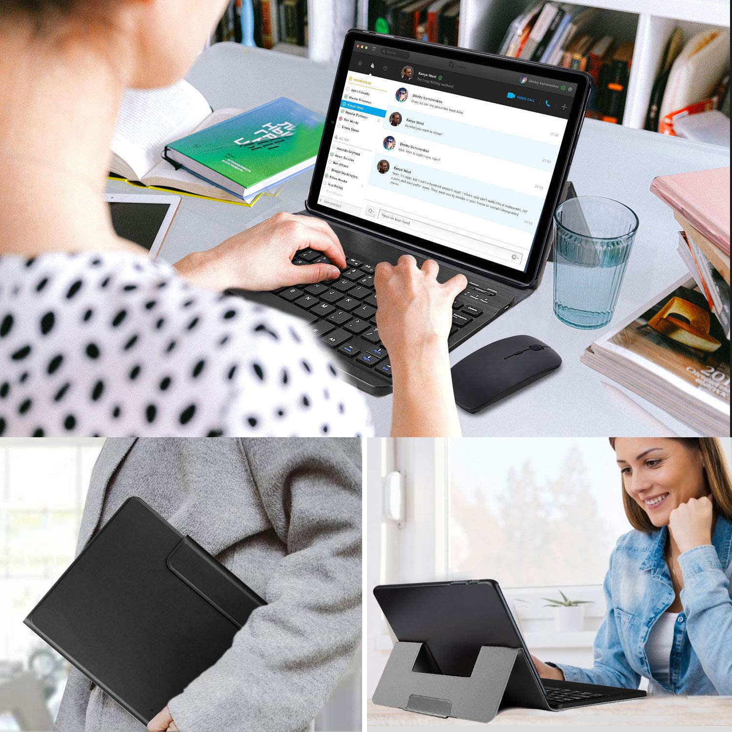 DUODUOGO 2 in 1 Tablets, Android 9.0 Tablet PC with Wireless Keyboard Case, 4GB RAM 64GB ROM/128GB Computer Tablets, Quad Core, HD/IPS, 8000mAh, 13MP Dual Camera, Dual 4G SIM, WiFi