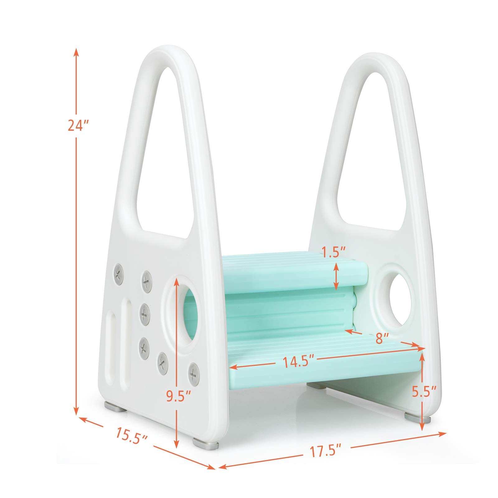 Costzon Kids Step Stool, Toddler Step Ladder for Toilet Potty Training, Kitchen Counter, Bathroom, Two Step Learning Tower w/Non-Slip Design, Safety Handles, 110 Lbs Weight Capacity (Blue)