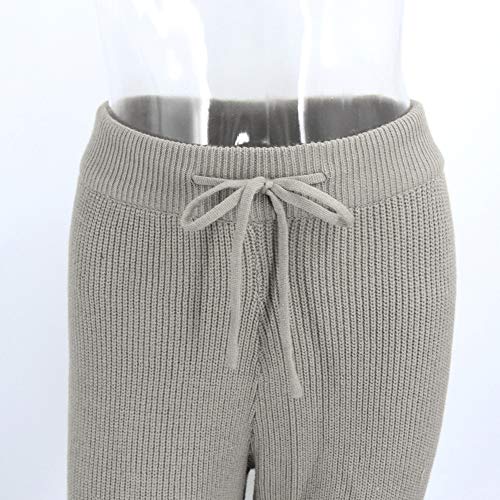 Cosygal Women's Casual Knit Sweater Loose Pullover Top and Pants 2 Piece Outfit Sets Gray Large