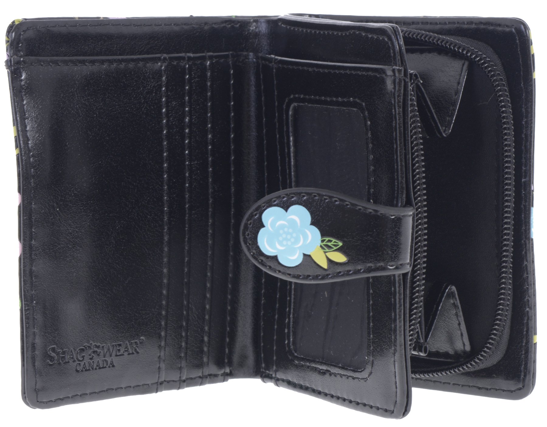 Shag Wear Women's Premium Vegan Clutch Cardholder Wallet Zipper Purse with Pretty Bird House Black