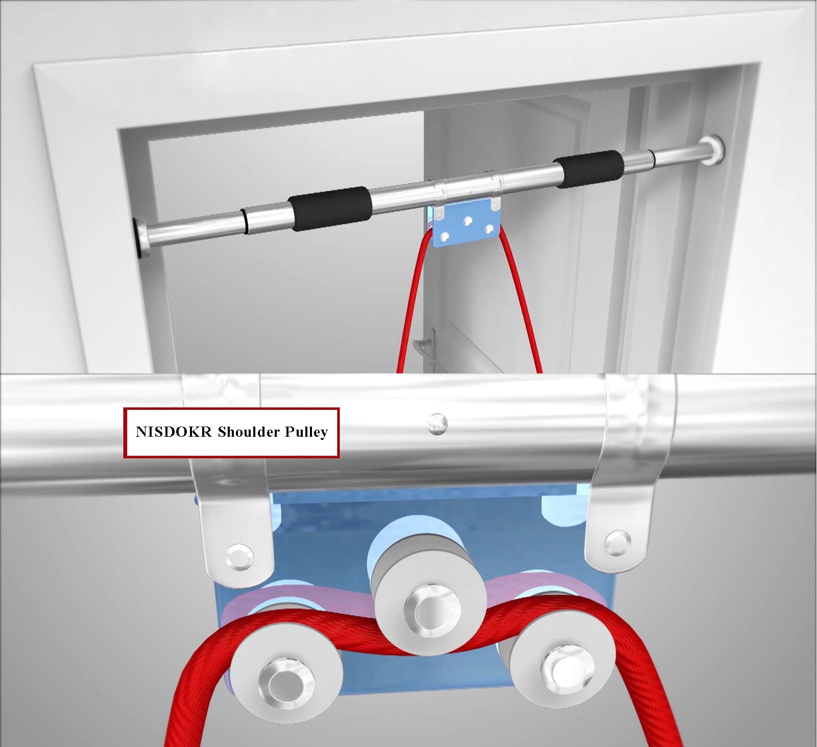 NISDOKR Multi Exercise Doorway Traction Device - Home Rehab Station for Shoulder, Waist, and Neck Recovery - Pull Up Bar, Pulley System, Cervical Hammock for Pain Relief and Flexibility