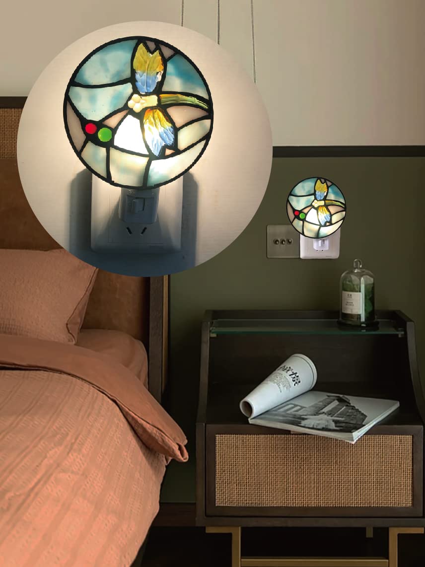 DUONAYU Stained Glass Dragonfly Night Light, Bedroom Bedside Night Light, Suitable for Living Room, Corridor, Children's Room,Night Light for Kids Plug into Wall.DYM9012