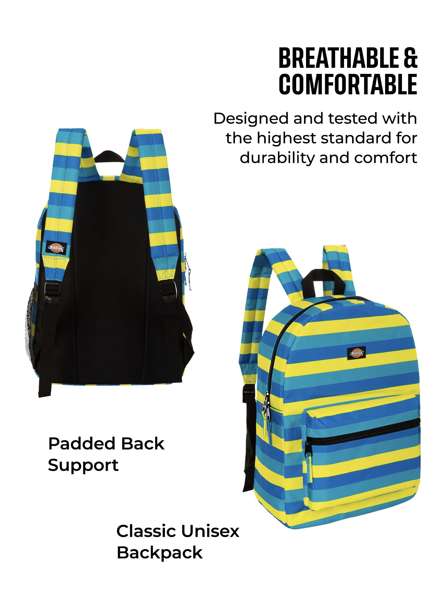 Dickies Freshman Backpack Classic Logo Water Resistant Casual Daypack for Travel Fits 15.6 Inch Notebook (Lemon Blue Stripe)