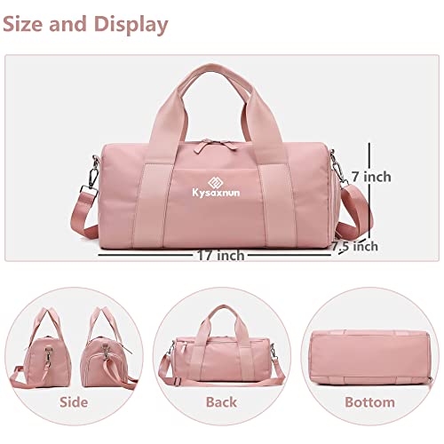 Kysaxnun Small Pink Gym Travel Duffle Bag for Women with Shoe Compartment for Sports Boxing