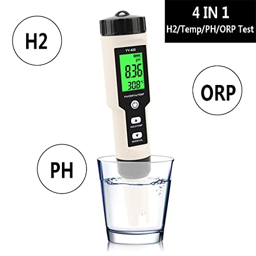 GHGHF 4 in 1 PH/H2/TEMP/ORP Meter Hydrogen Concentration Tester Digital Water Quality Tester PH Redox Monitor for Pool Aquarium