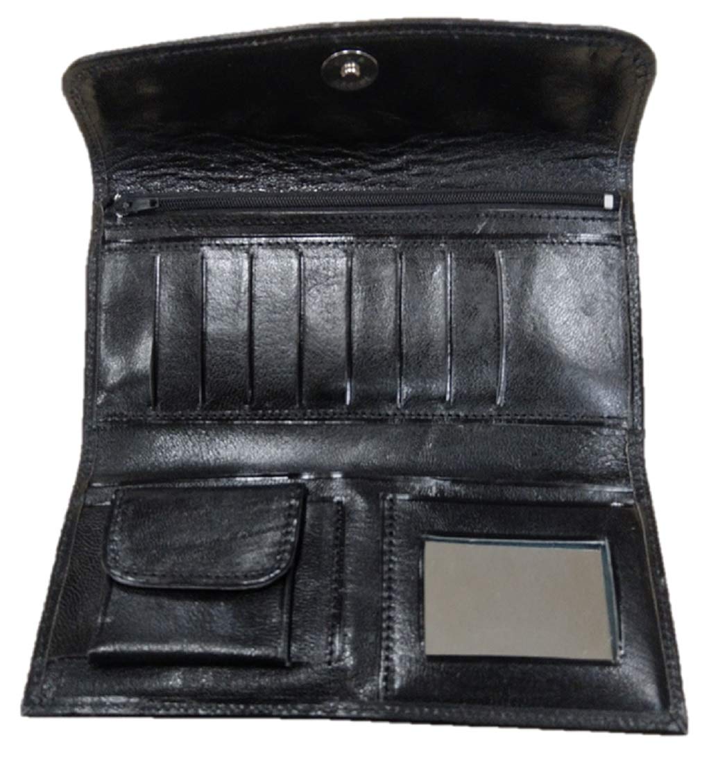 Sharpshooter Ladies Tooled Leather Western Blossoming Roses Trifold Wallet (BLACK)