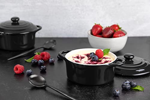 Kook Ceramic Mini Cocotte Set, Small Casserole Dishes with Lids and Handles, Individual Baking Ramekins, Oven, Microwave & Dishwasher Safe, Stoneware, 12 oz, Set of 4