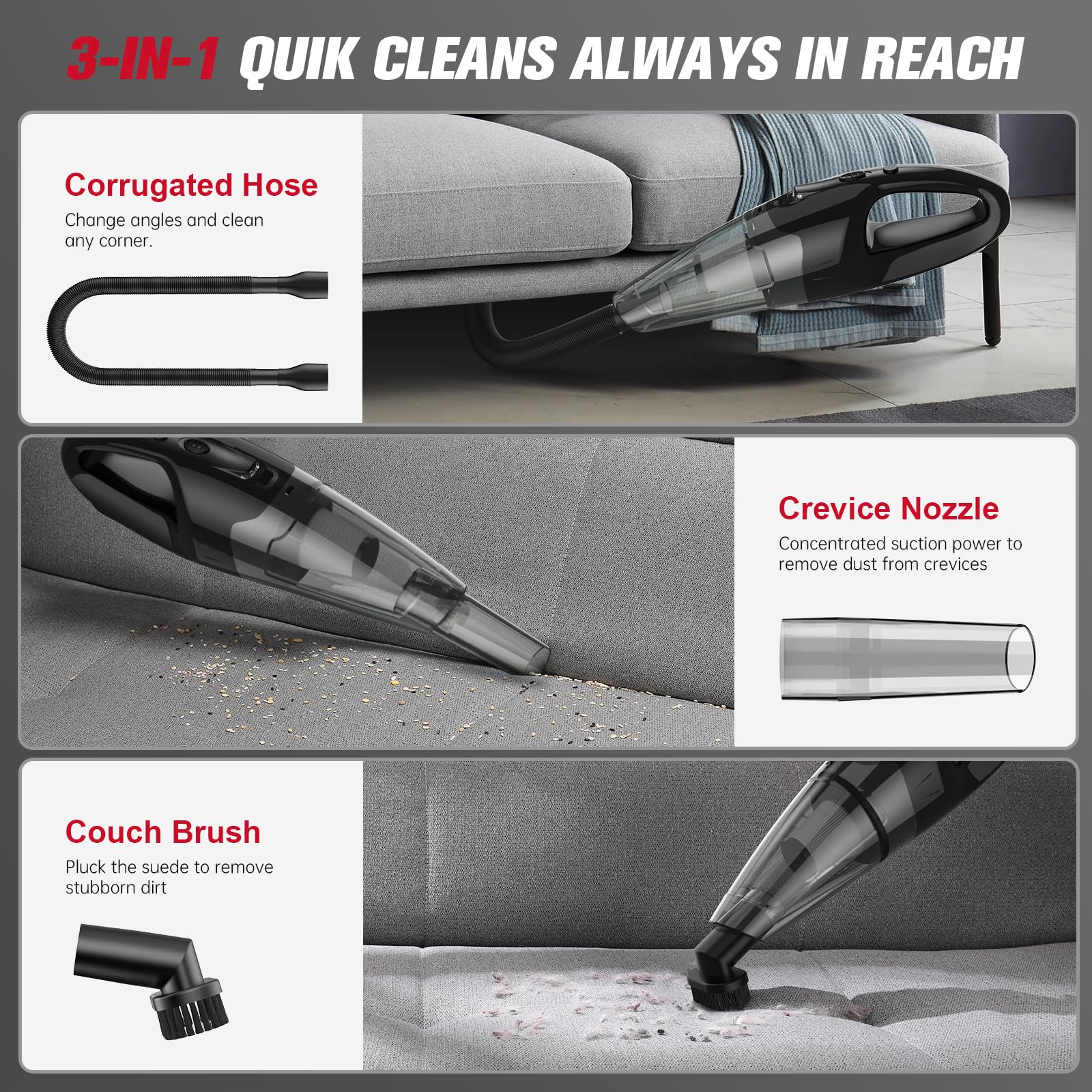 BSRCO Handheld Vacuum Cordless Rechargeable with LED, Lightweight Hand Vacuums Dust Busters Cordless Rechargeable, Hand Vacuum for Car/Home/Pet