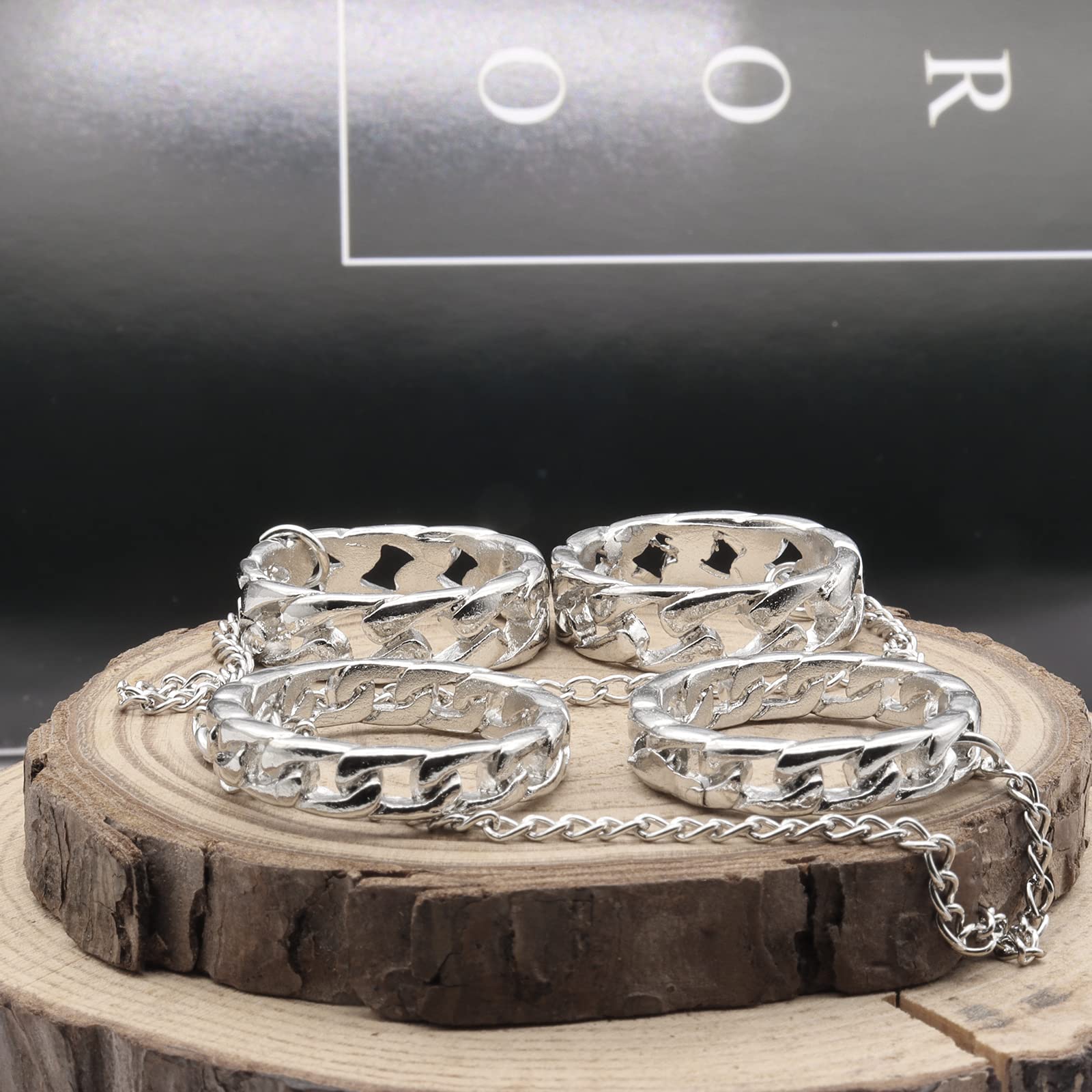 CJIAYUJEW 16PCS Chain Rings Gothic Punk Chain Finger Ring Set for Women Men,Vintage Silver Emo Rings Cross Butterfly Knuckle Ring