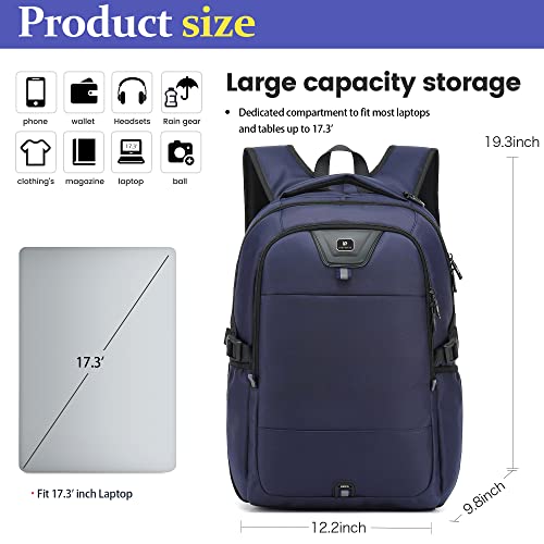 Diffosine Laptop Backpack 17.3 Inch Extra Large TSA Friendly Travel Backpacks Anti Theft College Business Gaming Computer Backpack Durable Hiking Work Daypack for Men Women(Dark Blue)