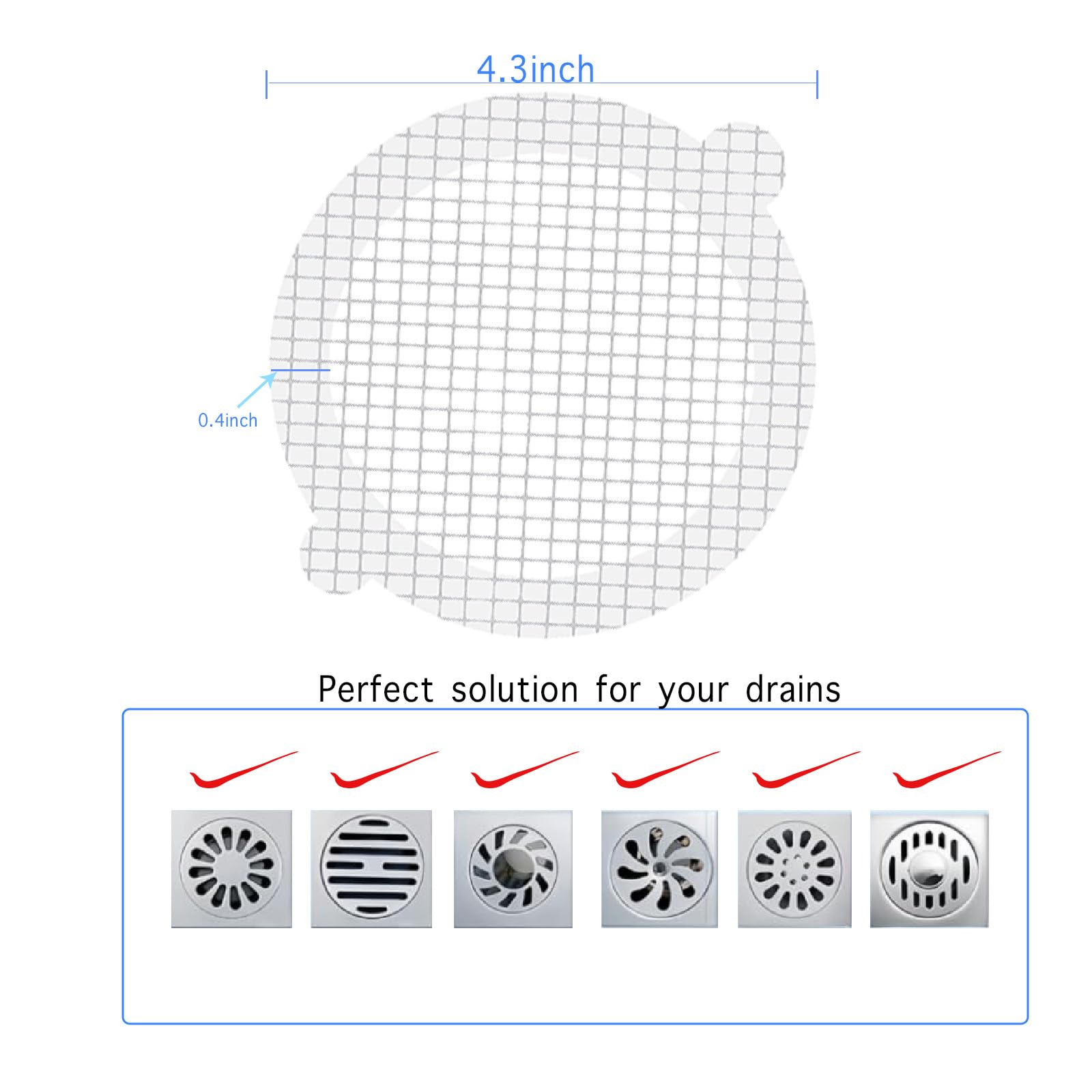 Generic 50Pack Disposable Round Mesh Shower Drain Hair Catcher Stickers - Tub Drain Cover for Bathroom, Kitchen, Sink, Bathtub (4.3 inches), White, YXR06