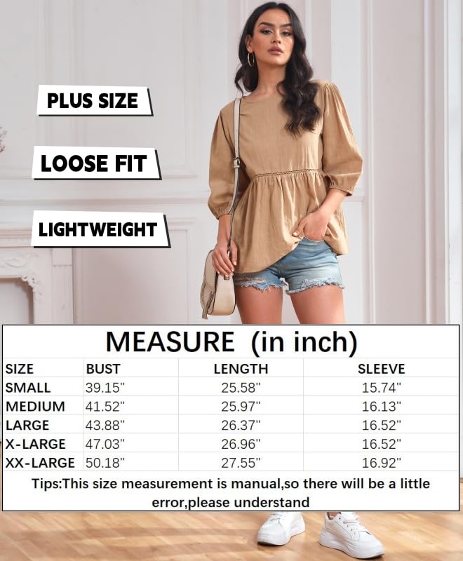 REDMORE Womens Summer Peplum Tops Loose Casual Tunic 2023 Balloon Sleeve Blouses Crew Neck Cute Shirts Light Green