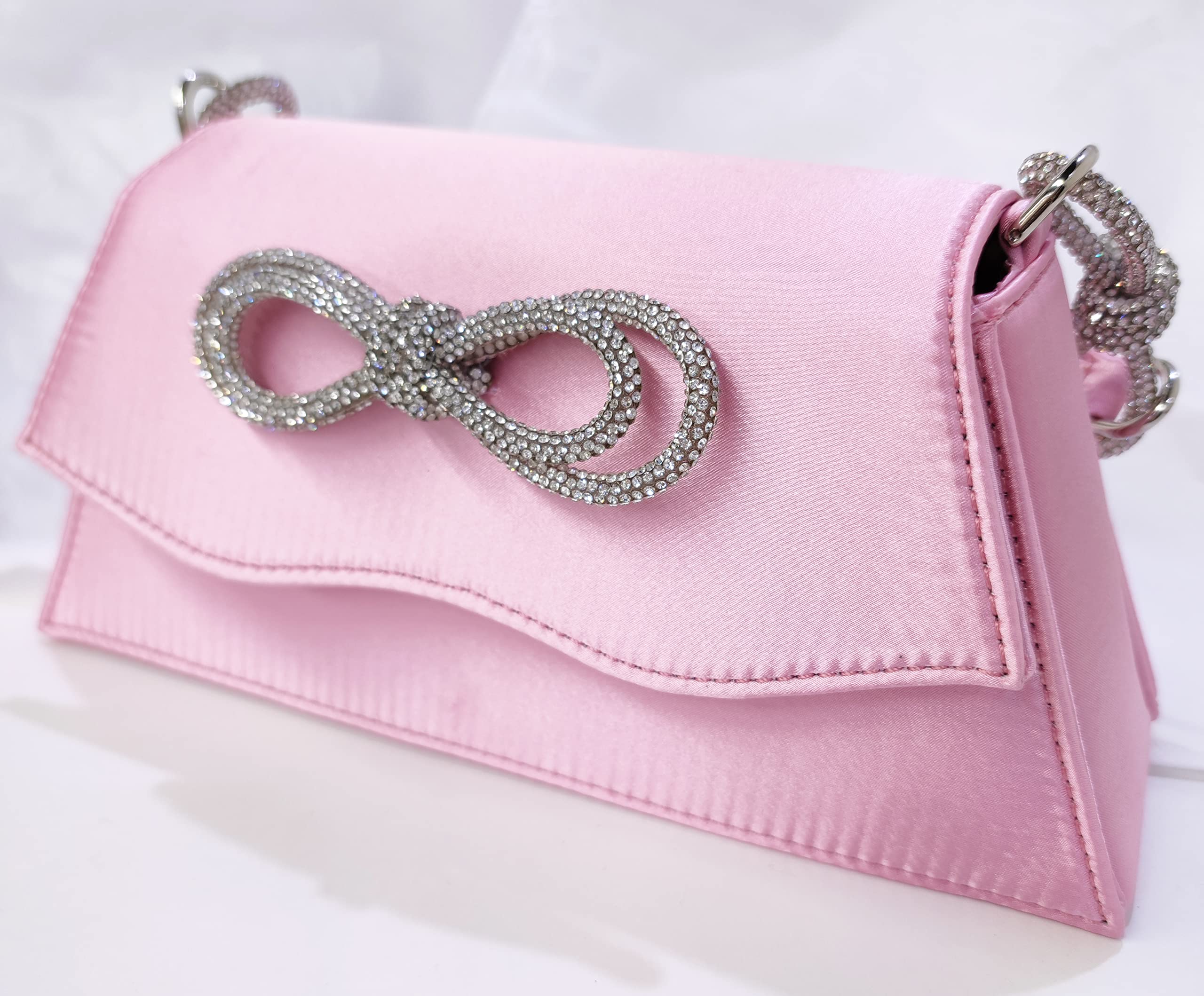 Double Bow Rhinestone Evening Handbag for Women Mini Hobo Bag Tote Bag Elegant Purses for Wedding Travel Party