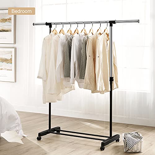 JZM Adjustable Clothes Garment Rack, Rolling Clothes Organizer on Wheels for Hanging Clothes with Bottom Shelves, Rolling Clothes Rack Portable Collapsible Commercial Garment for Entryway, Bedroom