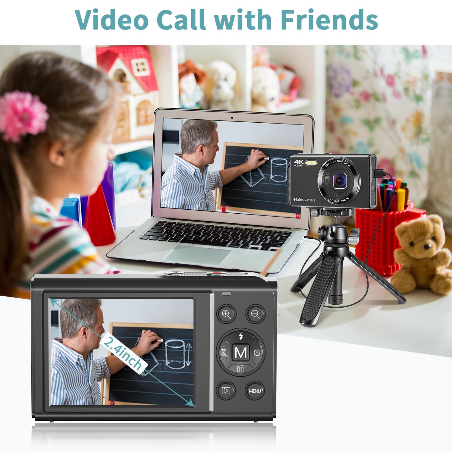 Digital Camera with LCD Screen, 1080P 44.0 Mega Pixels Vlogging Camera for Teens, Kids Boys and Girls,Compact Camera Mini Camera with 16X Digital Zoom Vlogging Camera for Teens, Kids