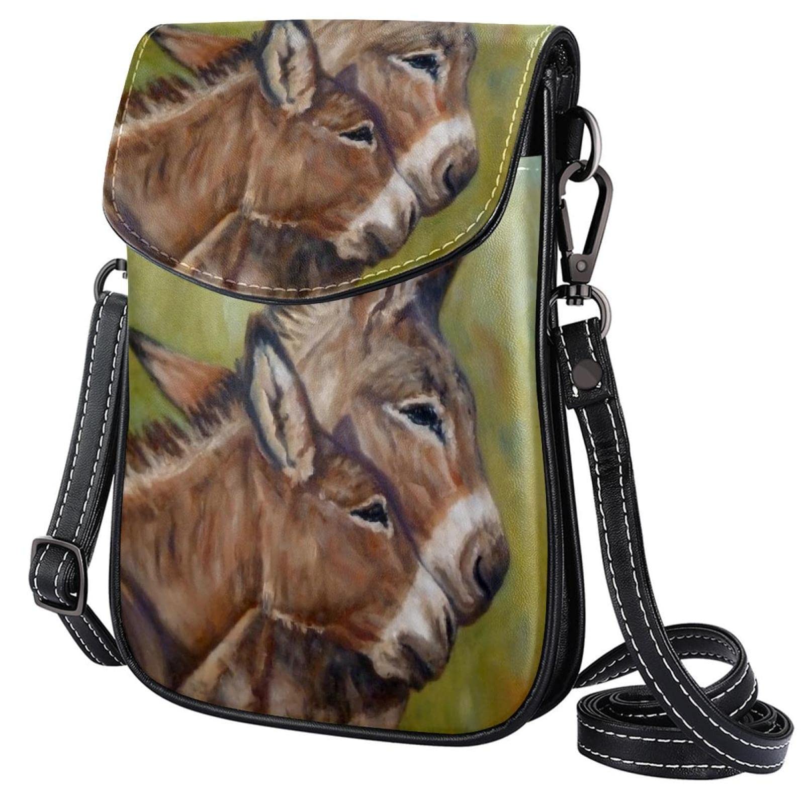 Unicey Donkey Hugs Painting Leather Phone Purse, Small Crossbody Bag Wallet Purses and Handbags for Women