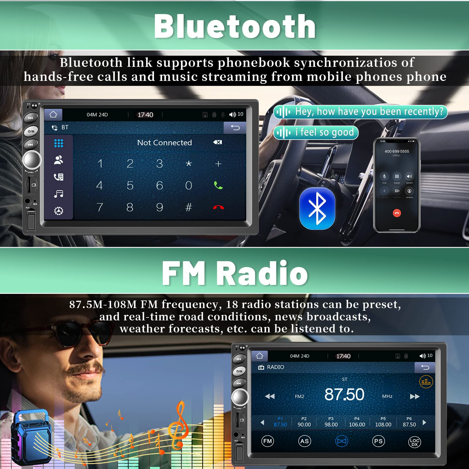 Double Din Car Stereo Compatible with Apple CarPlay and Android Auto, 7 Inch HD Touch Screen Car Radio with Mirror Link Voice Control SWC,Car Audio Receivers with Bluetooth FM Radio+Backup Camera