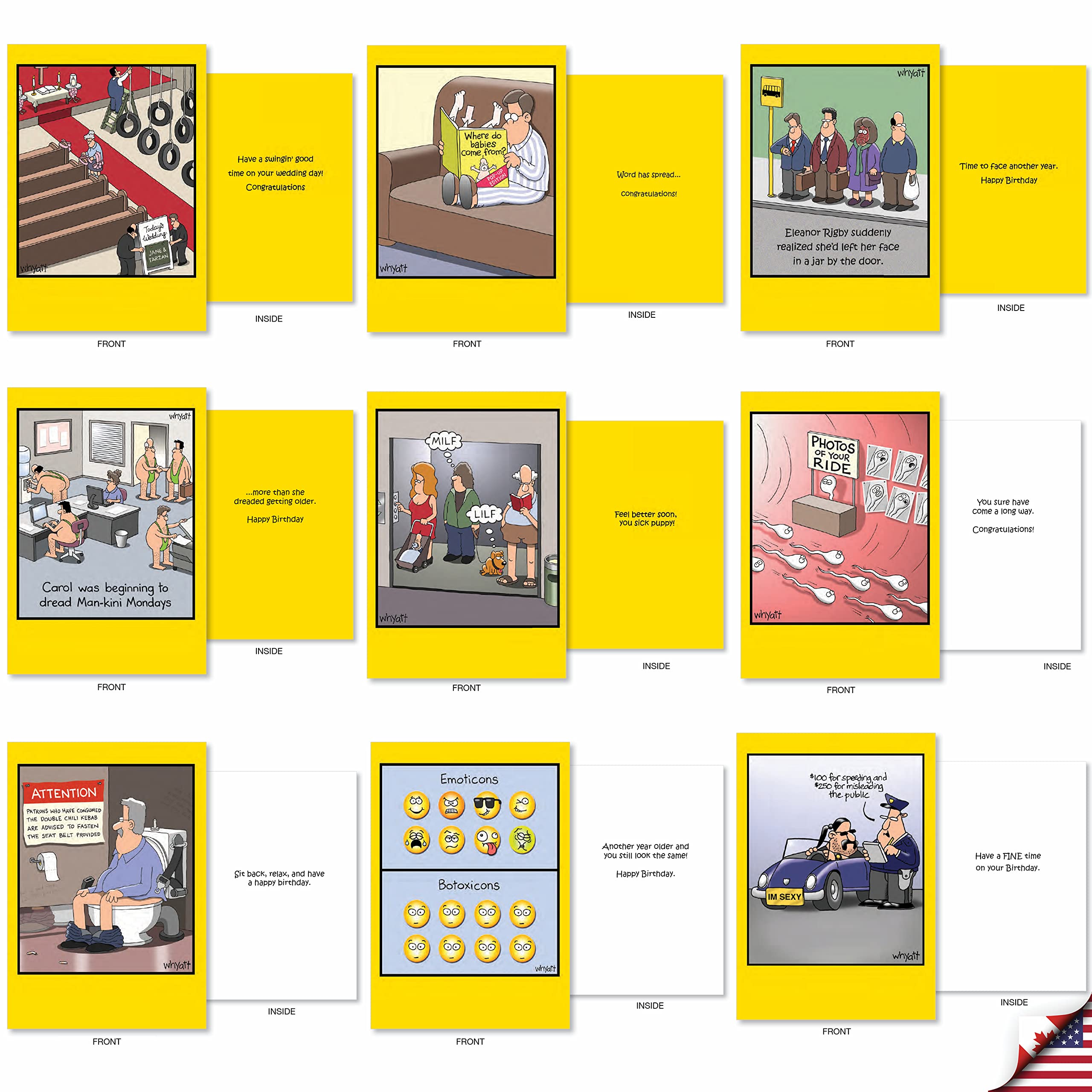 NobleWorks - 36 Assorted Set Funny Mixed Occasions Cards Bulk Box w/Envelopes, Humor Birthday Get Well Friendship (36 Designs, 1 Each) - Whyatt's Wide Variety AC9382XXG-B1x36