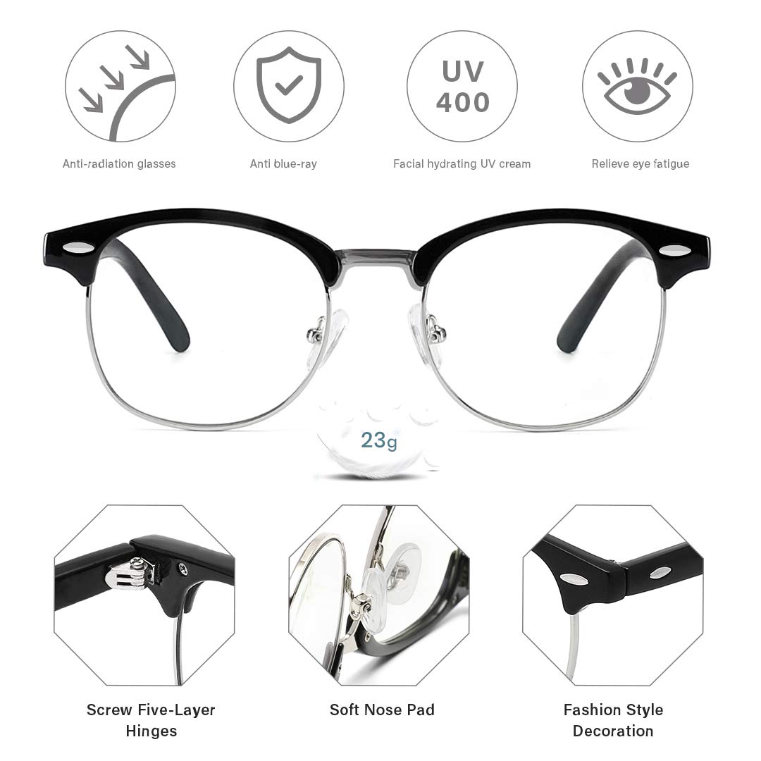 Cyxus Men Blue Light Blocking Glasses Half Rimless Computer Gaming Glasses Square Fashion Glasses for Men 8156T01