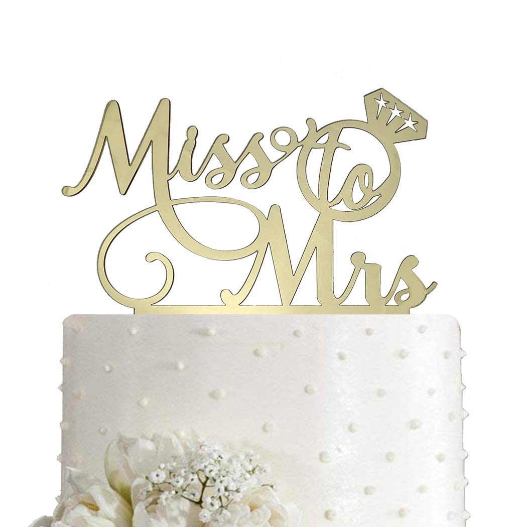 Miss To Mrs Cake Topper - Bridal Shower, Mr and Mrs Wedding/Engagement/Marriage Party Decoration, Mirror Gold Acrylic