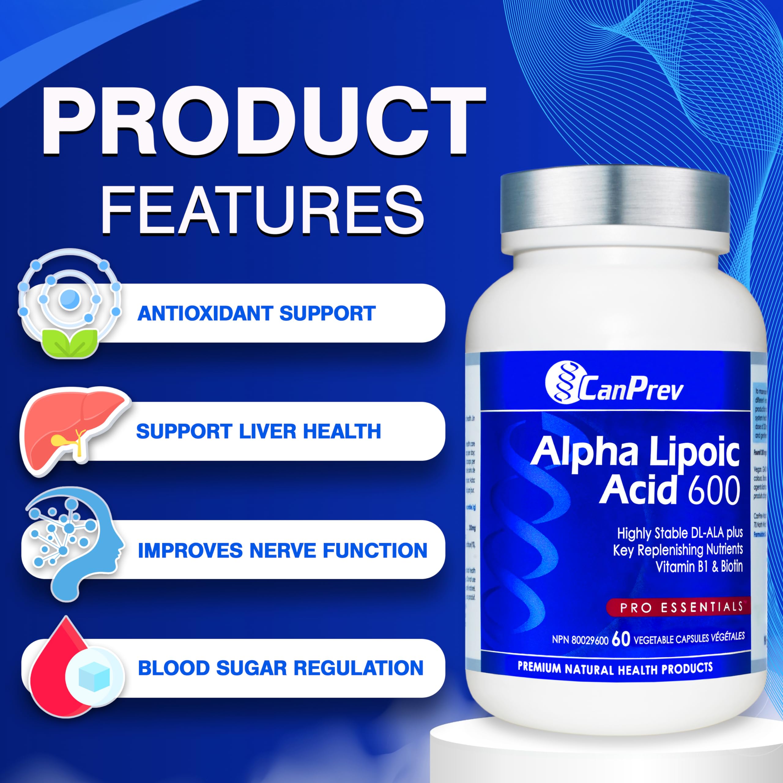 CanPrev Alpha Lipoic Acid 600 mg Vegi Capsules, 60 Count
