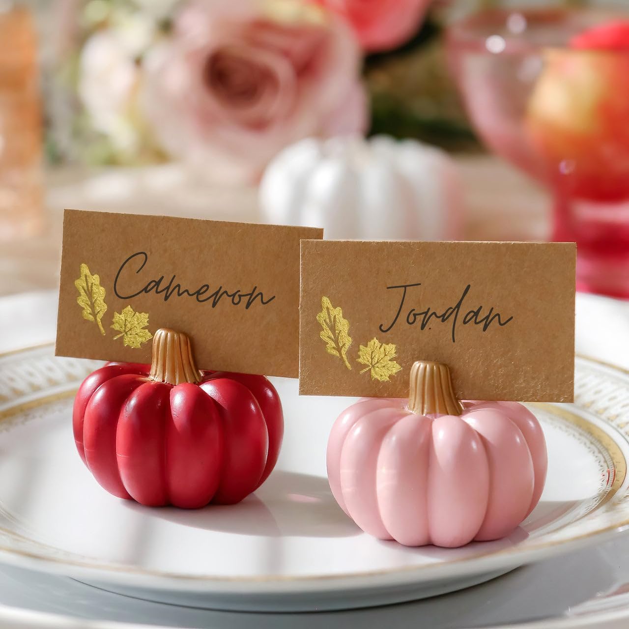 Kate Aspen 12pcs Fall Decor Orange Pumpkin Place Card Holder, Place Settings for Thanksgiving Table Decor, Fall Themed Weddings, Bridal Brunches (Place Cards Included)