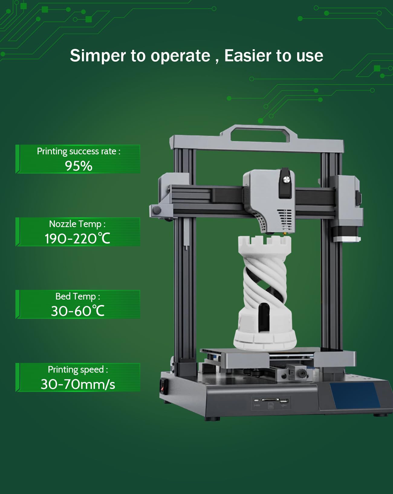 DURAMIC 3D PLA Filament 1.75mm White 1kg Spool, Jam-Free High Stifness 3D Printing Filament with Cardboard Spool, No-Tangling No-Clogging Dimensional Accuracy 99% +/- 0.03 mm