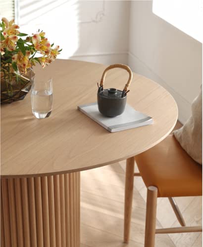 LAKIQ Modern Round Dining Table 35.5ββ Wide Pedestal Dining Room Table Contemporary Wooden Kitchen Dining Table for Small Space Small Apartment(Brown)