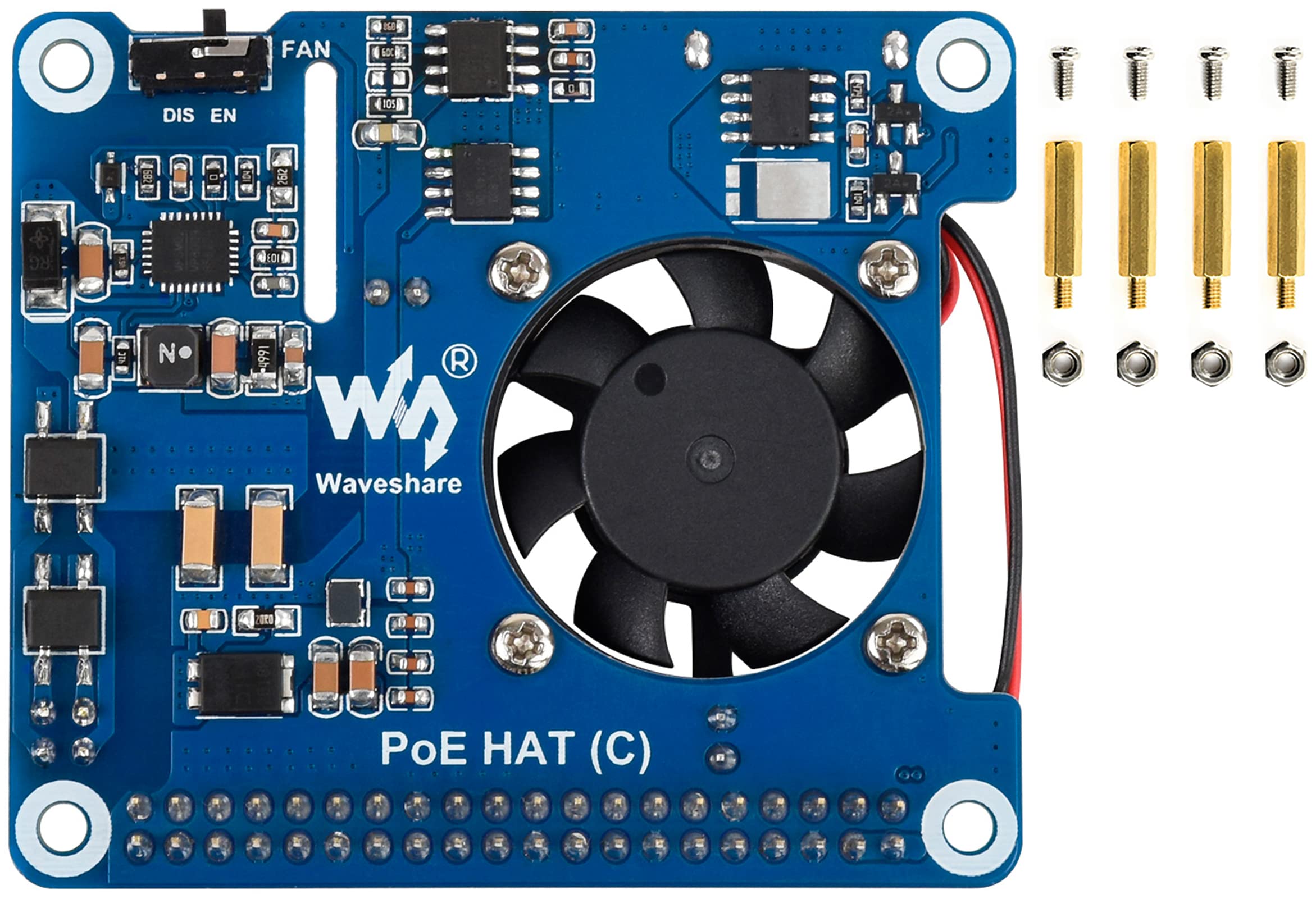 Power Over Ethernet (C) for Raspberry Pi 4B/3B+, POE HAT Board with Cooling Fan,Support IEEE 802.3af/at-Compliant Network,5V USB-A & 12V Header Outputs to Use More Peripherals