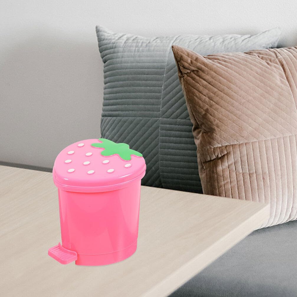 Luxshiny 2pcs Strawberry Trash Can Cute Mini Countertop Trash Can with Lid Kawaii Small Garbage Can Plastic Waste Bin Wastebasket for Car Office Bedroom Kitchen Decor