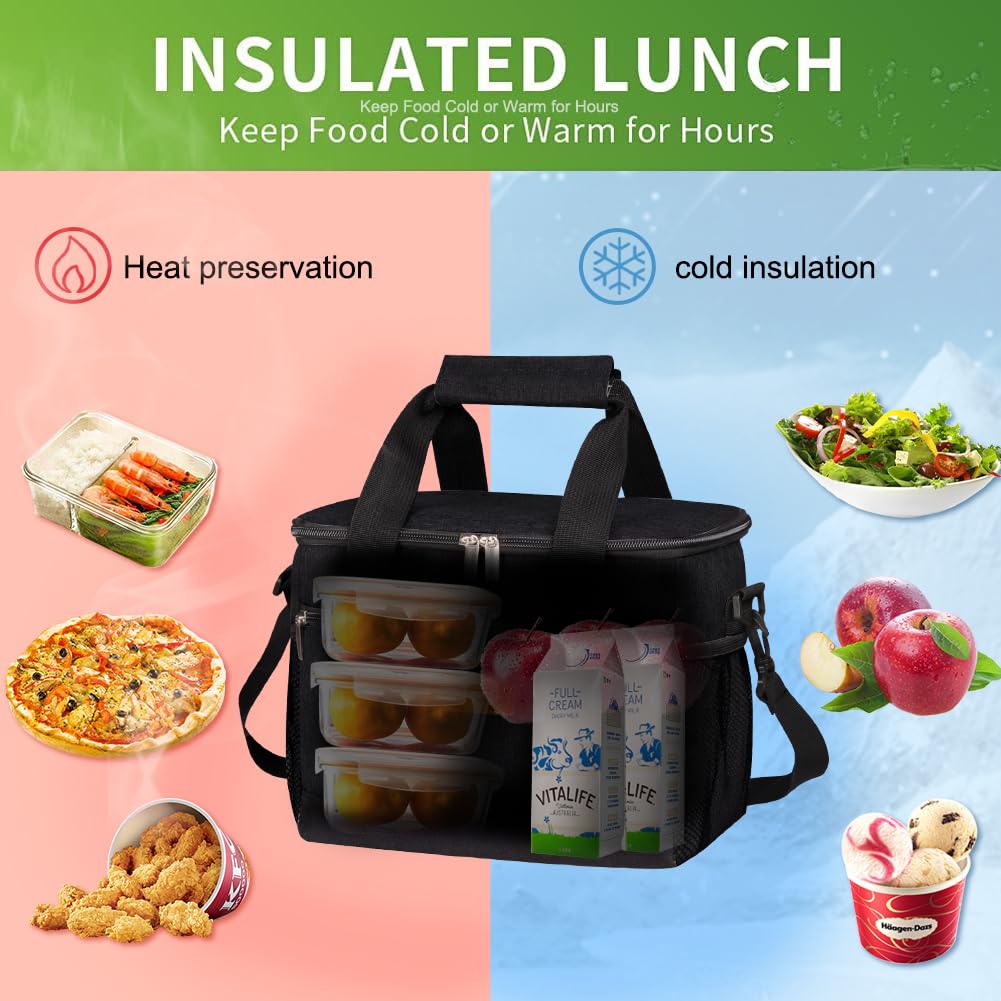 iknoe Large Foldable Cooler Bag, 8.5L Insulated Lunch Bag, Leakproof Lunch Cooler Tote with Multi-bag Design Suitable for Beach, Picnic and Office Use, Black 15-Can