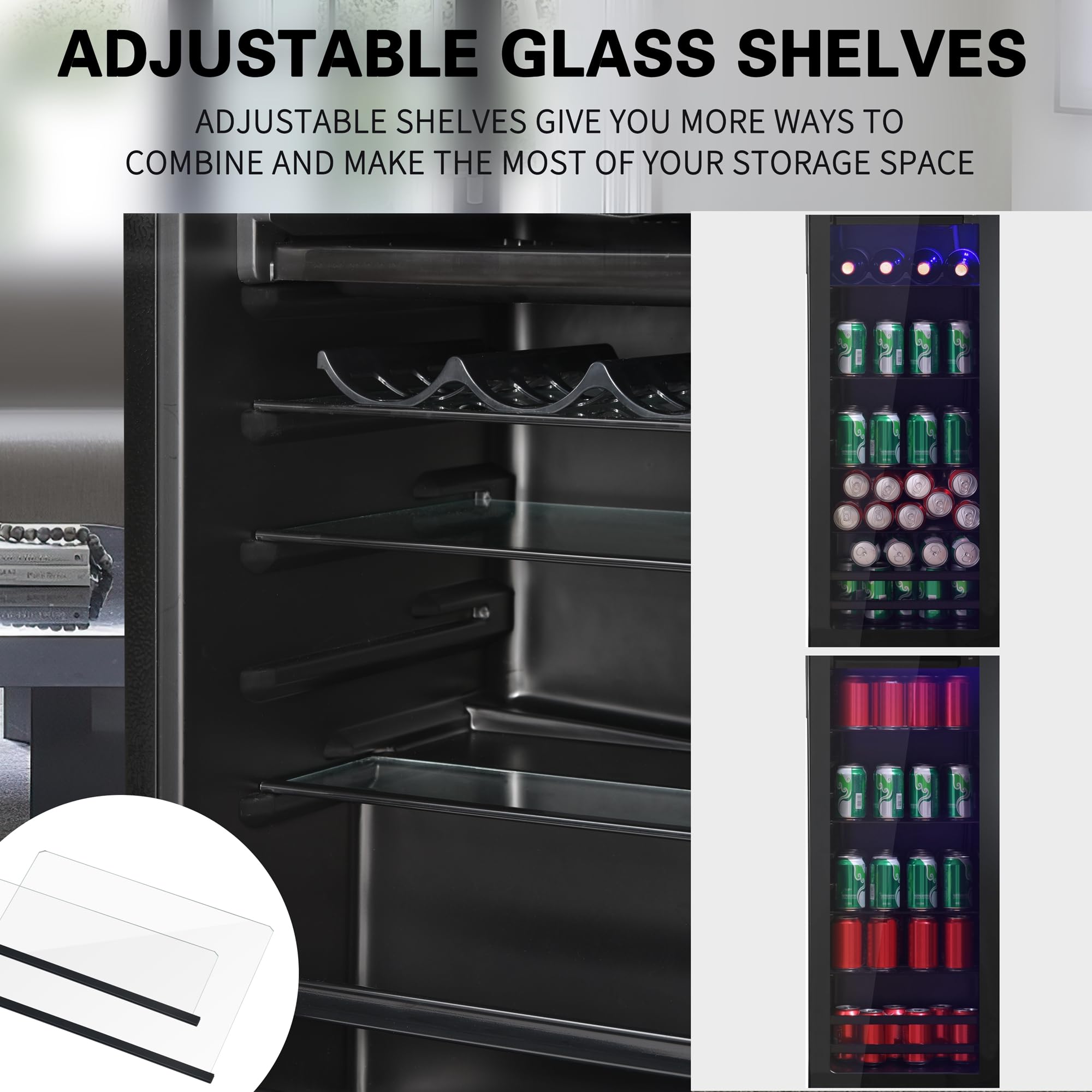 LZ LEISURE ZONE 4.5 Cu.ft Mini Beverage Refrigerator with Freezer, Up to 94 Cans of Soda, Beer or Wine, Fridge with LED Lighting, Silent, Energy-saving, Small Refrigerator for Bedroom/RV/Office