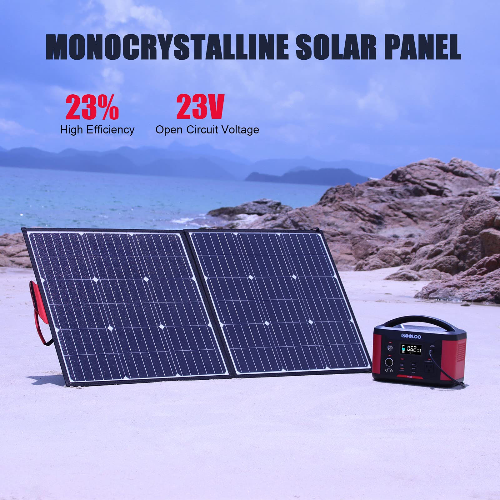 GOOLOO Foldable 100W Solar Panel Charger, Compatible with VTOMAN/Jackery/EF ECOFLOW/Bluetti/Anker Power Station, with Dual USB & 18V DC Output(10 Connectors), for Outdoor Camping Van RV Trip
