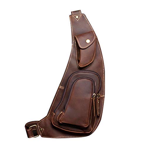 Leathario Men Leather Chest Bag Sling Bag Shoulder Bag Leather Crossbody Bag for Men