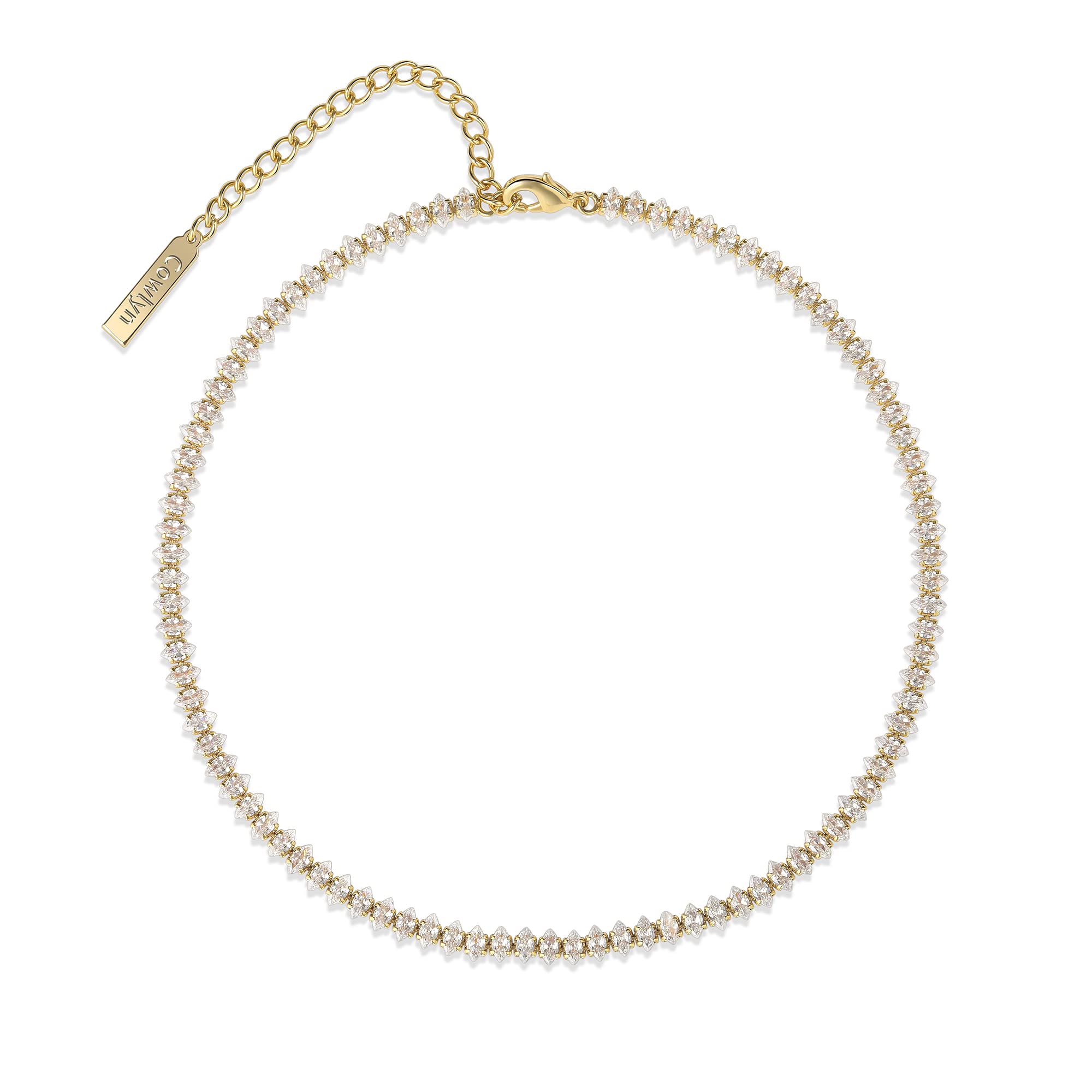 Cowlyn Tennis Choker Necklace Crystal Cubic Zirconia CZ Chain Dainty Gold Silver Plated Diamond for Women Charm Jewelry