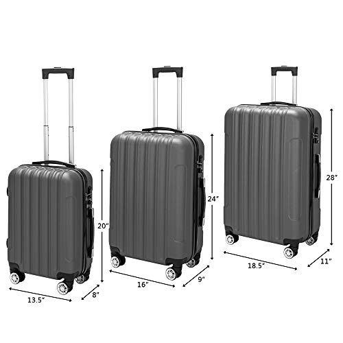 Karl home Luggage Set of 3 Hardside Carry on Suitcase Sets with Spinner Wheels & TSA lock, Portable Lightweight ABS Luggages for Travel, Business - Dark Grey (20/24/28)