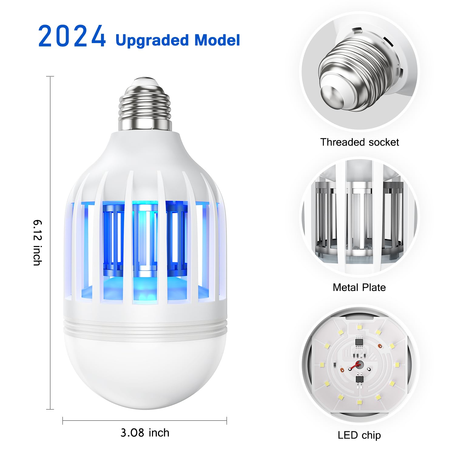 Forhimn Bug Zapper Light Bulb, 2 in 1 Mosquitoes Killer Lamp Led Electronic Insect & Fly Killer, Porch Light for Entryway, Doorway, Corridor, Balcony and Patio (White)