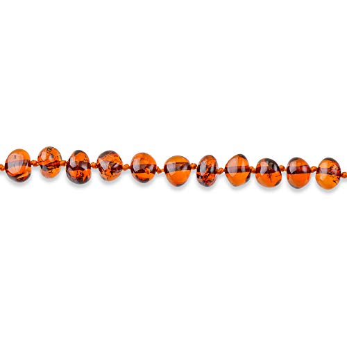 Genuine Amber Necklace for Women - Hand-Assembled Baltic Sea Amber Beads - With Sterling Silver Clasp - 16 inches - Cognac