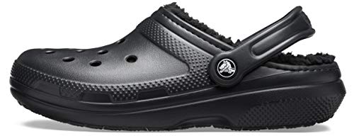 Crocs unisex adult Men's and Women's Classic Lined | Fuzzy Slippers Clog, Black/Black, 9 Women 7 Men US