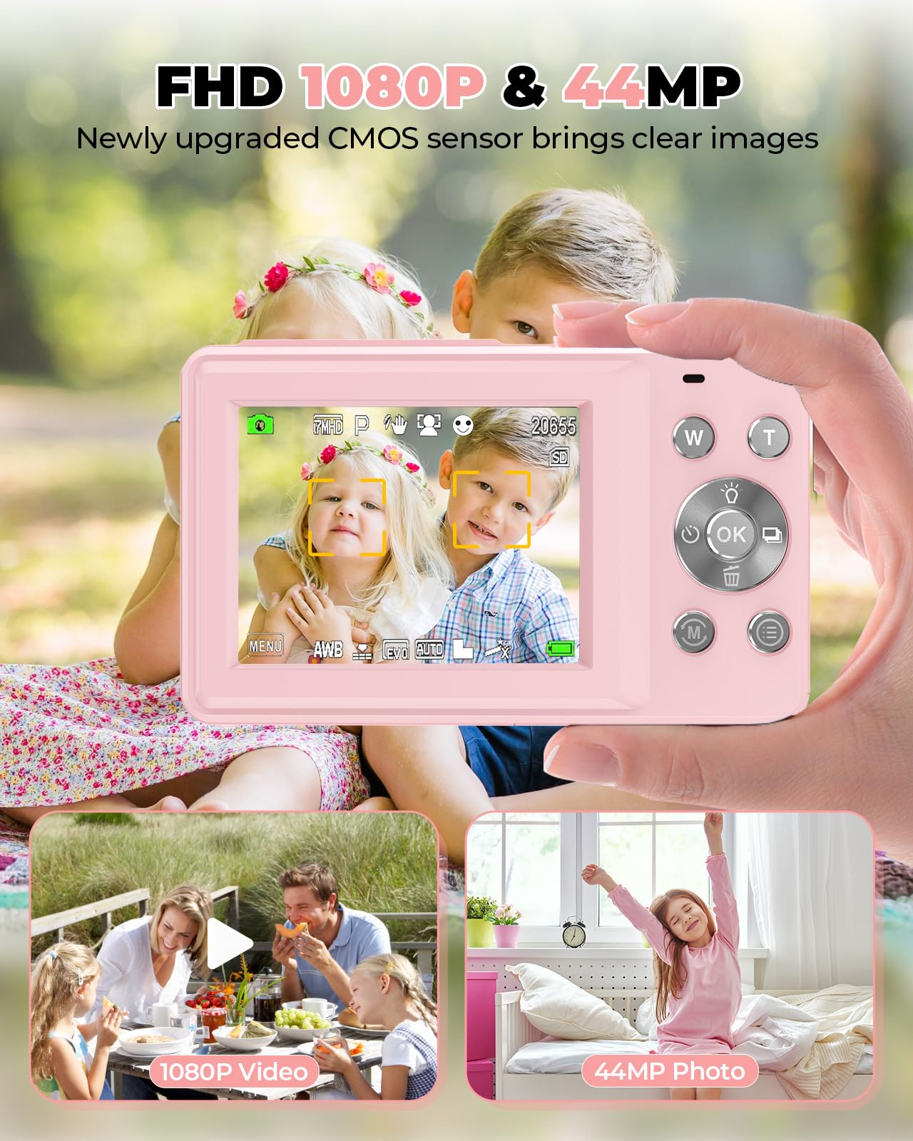 Digital Camera,Kids Camera with 32GB Card,Nsoela FHD 1080P 44MP Compact Vlogging Camera,Point and Shoot Camera 16X Digital Zoom, Portable Mini Kids Camera for Teens Students