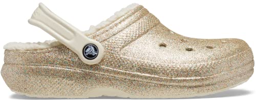 Crocs Unisex Classic Glitter Lined Clogs | Fuzzy Slippers, Multi/Gold, 6 Men/8 Women