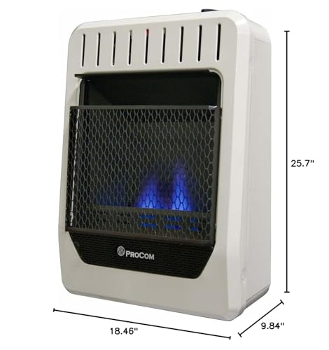 ProCom Heating ML200TBG Propane Gas Blue Flame Space Heater with Thermostat Control for Living Room, BedRoom, Home Office Use, 20000 BTU, Heats Up to 950 Square Feet, White