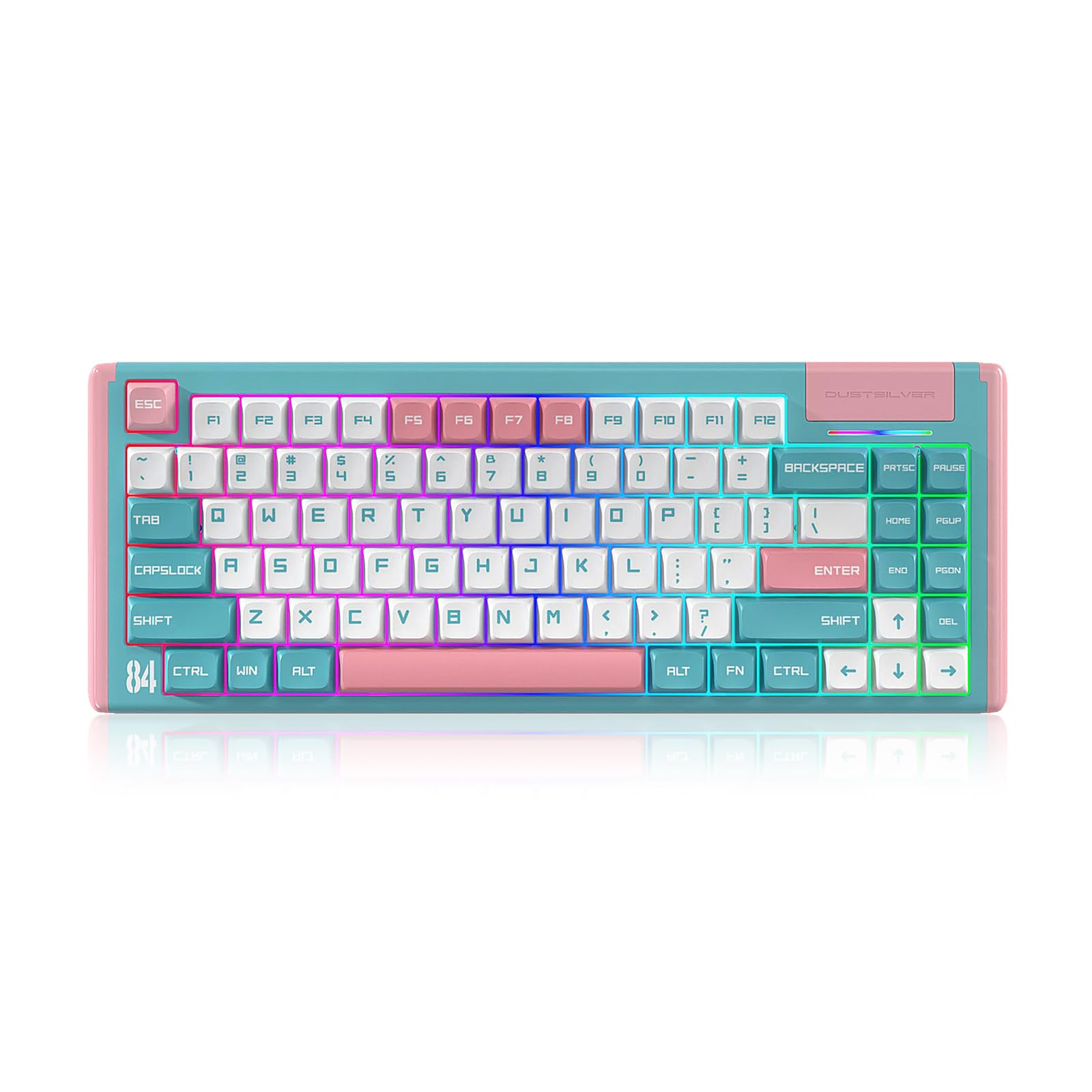 DUSTSILVER D84 Wireless 75% Cute Mechanical Keyboard with RGB, Hot Swappable, Bluetooth/2.4G/Type-C Connection, Gateron Red Switches for Smooth Typing
