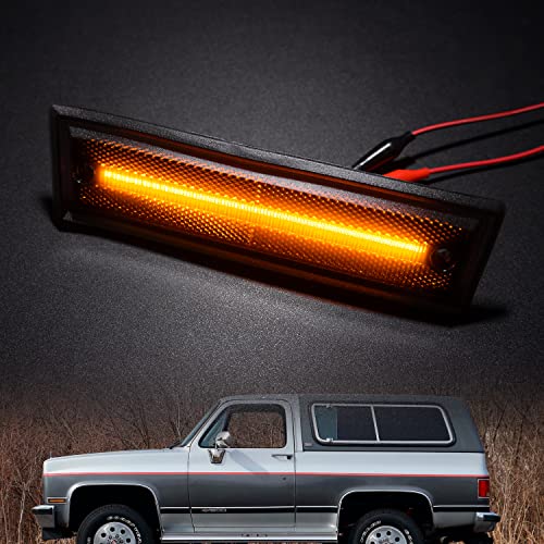 Led Side Marker Lights Replacement for 1978-1987 Chevy C/K Pickup 81-91 Blazer Amber Led Front Fender Side Marker Turn Signal Light Kit Smoked Lens Pair Driver Passenger Lamp Assembly OEM β915557