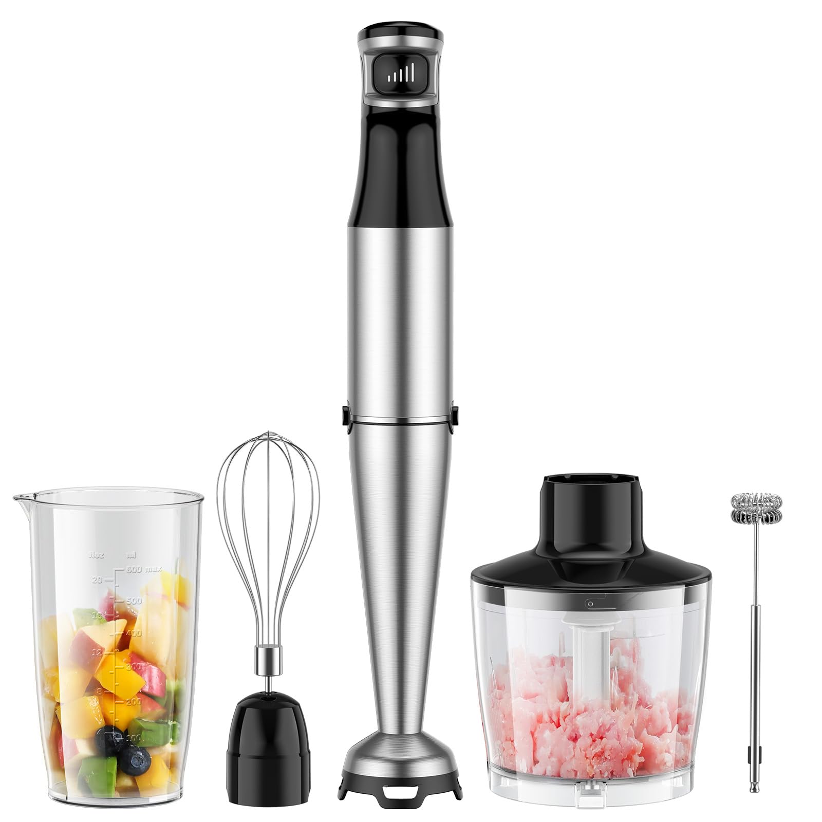 Immersion Blender Handheld 1000W 5 in 1 Hand Blender Trigger Control Speed Stick Blenders Emulsion Blender Handheld for Kitchen with 600ml Beaker, 500ml Chopper, Whisk and Frother