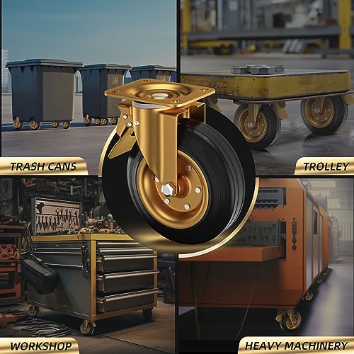 OVLLAN 8 Inch Caster Wheels, Casters Set of 4 Heavy Duty - Swivel Locking Heavy Duty Casters, Industrial Casters with Brake, Rubber Castor Wheels for Cart Dolly Workbench, Total Capacity 3400 lbs