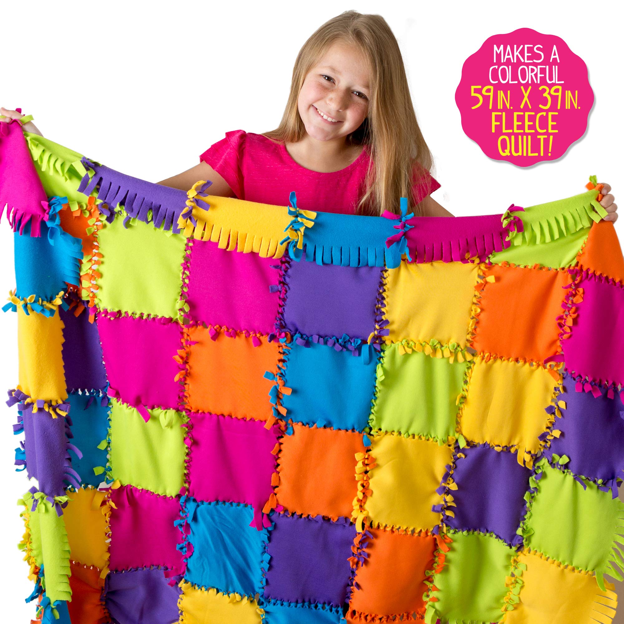 Made By Me Easy to Knot Quilt Making Kit by Horizon Group USA, No Sewing, No Cutting, 59 in. x 39 in. Fleece Blanket, Pre-Cut Squares & Felt Decals (57964F)