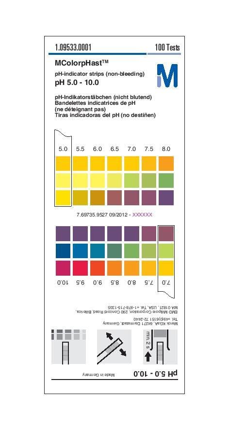 pH Tester Strips (100 Count) - Body Acid/Alkaline Test - Range pH 5.0-10.0 - EMD ColorpHast, 1 Pack